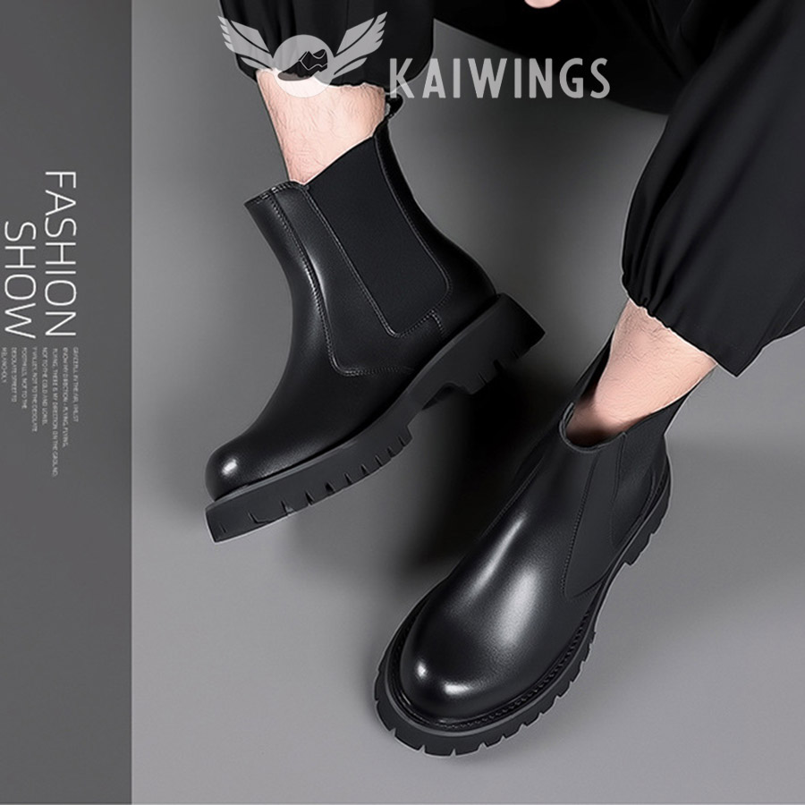 Giày chelsea boot nam cổ cao chính hãng đen KW-055 - Shop giày boot nam, chelsea boot nam, giày ...